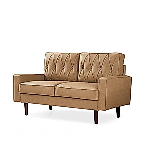 US Pride Furniture Modern Style Faux Leather 57.5’’ Wide with Round Tapered Legs Living Room Loveseat Sofas, Camel