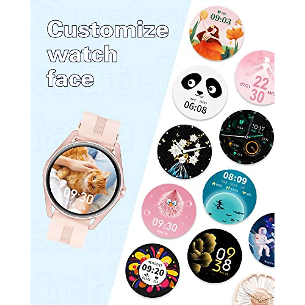 HUAKUA Smart Watches for Women Men (Answer/Make Calls) Compatible with iPhone/Android Phones, Reloj para Mujer Hombre Round Fitness Tracker with Heart Rate Monitor Sleep/Steps Tracker Waterproof Pink