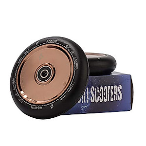 Graviti Pro Scooter Wheel 1 Pair 110mm Hollow Wheels with Abec 9 Bearings for MGP/Razor/Lucky/Envy/Vokul Scooter (2pcs) (Black PU Chrome Brown Core)