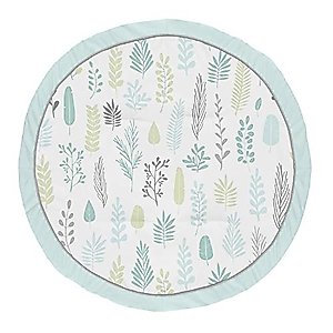 Sweet Jojo Designs Blue Leaf Boy or Girl Baby Playmat Tummy Time Infant Play Mat - Turquoise, Grey and Green Tropical Botanical Rainforest Jungle Sloth