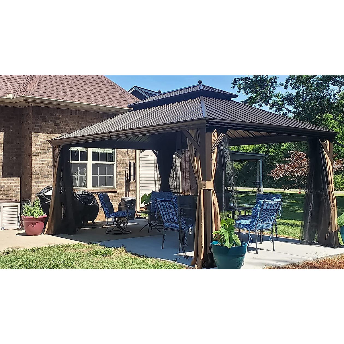 YOLENY 12'x16' Hardtop Gazebo with Double Galvanized Steel Roof, Pergolas Aluminum Frame, Curtains and Netting Included, Metal Outdoor Gazebos for Patios, Garden, Lawns, Parties