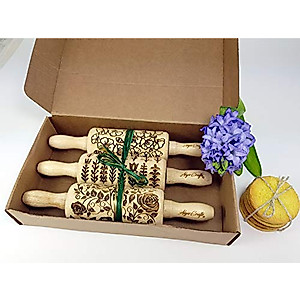 GARDEN BLOSSOMS 3 Small Size Embossed Rolling Pin Set. Wooden Laser Engraved Embossing Dough Roller for Embossed Cookies Gift for Birthday, Easter, Christmas by Algis Crafts