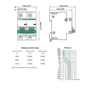 Chtaixi 12V-110V DC Miniature Circuit Breaker, 100 Amp 1 Pole Battery Breaker Protector for Solar PV System and RV, Thermal Magnetic Trip, DIN Rail Mount, High Current DC Disconnect Switch MCB 1P B100