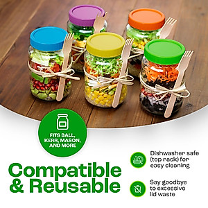 HELPFUL HOME Mason Jar Lids, Canning Lids - Leakproof, Easy to Use, Versatile Usage, Bright & Colorful, Dishwasher Safe, Fits BALL, KERR & More, Pack of 12 (6 Wide Mouth & 6 Regular Mouth)