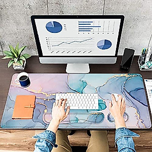 Lateefah Large Mouse Pad and Keyboard Wrist Rest, Desk Pad for Keyboard and Mouse, 4-in-1 Extended Mouse Pad with Wrist Support, Non-Slip Desk Mat Protector, Ultra Thick Desk Blotter for Office, Home