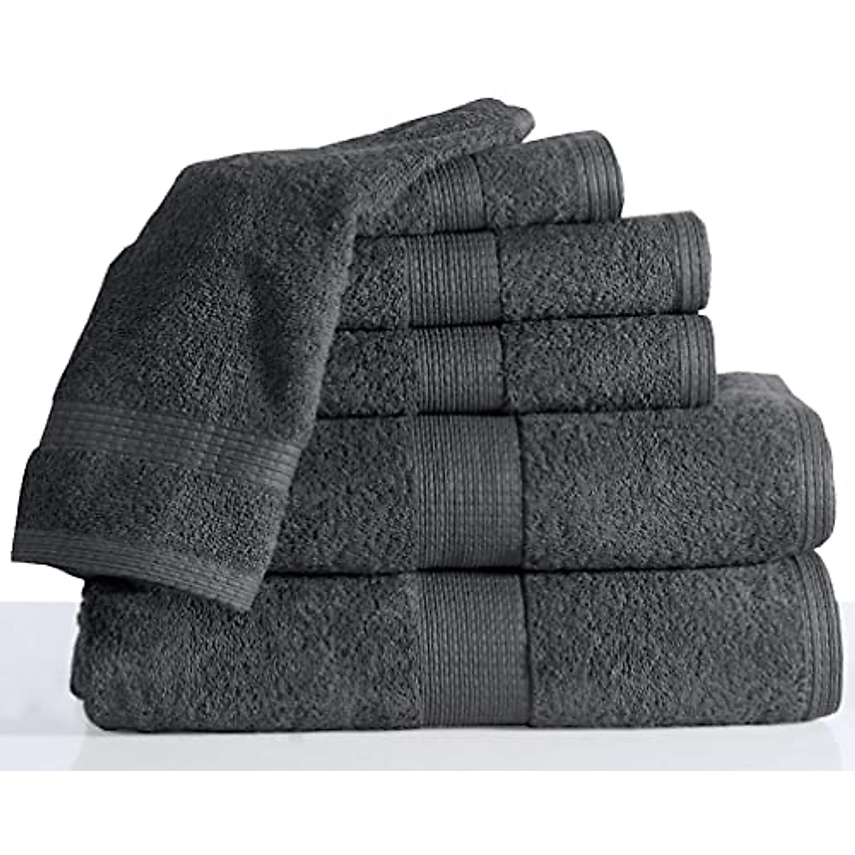 LANE LINEN Grey Bath Towels for Bathroom Set - 100% Cotton 6 Pc Towels Set, Absorbent Bathroom Towel Set, 2 Bath Towels, 2 Hand Towels, 2 Wash Cloths for Your Body and face-Grey Bath Towels Set
