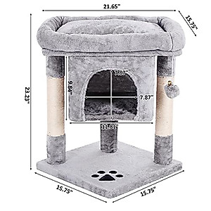 BEWISHOME Cat Tree Cat House Cat Condo with Sisal Scratching Posts, Plush Perch, Cat Tower Furniture Cat Bed Kitty Activity Center Kitten Play House, Light Grey MMJ08G