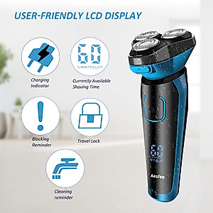 Electric Shaver for Men Waterproof Wet and Dry, Men's Electric Razor Cordless Rechargeable 3D Rotary Electric Shaving Razors with Pop-up Trimmer, LCD Display, Travel Lock