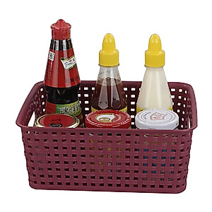 Sandmovie Plastic Weave Storage Baskets for Kitchen Bathroom, Wine Red, 6 Packs, F