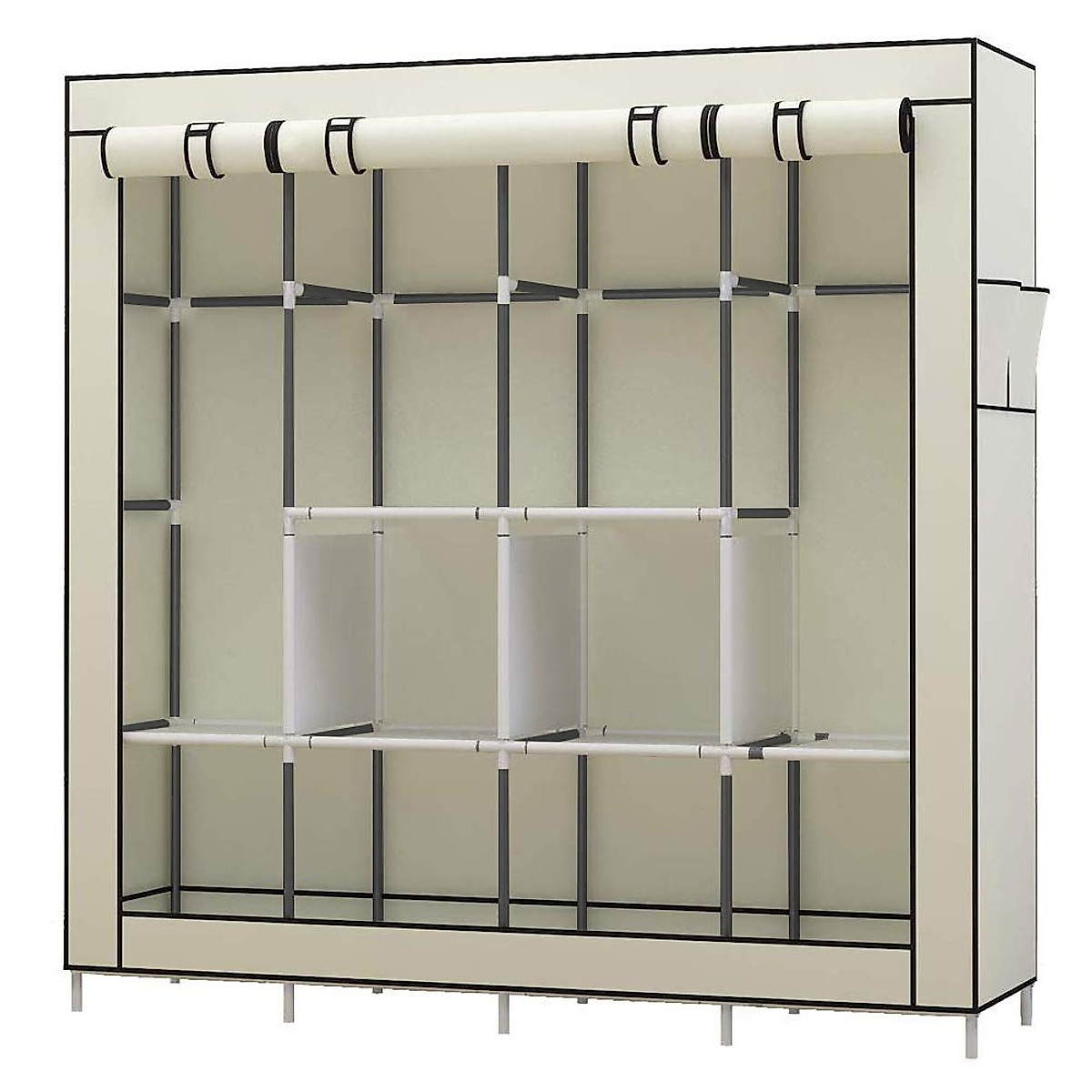 UDEAR Portable Closet Large Wardrobe Closet Clothes Organizer with 6 Storage Shelves, 4 Hanging Sections 4 Side Pockets,Beige