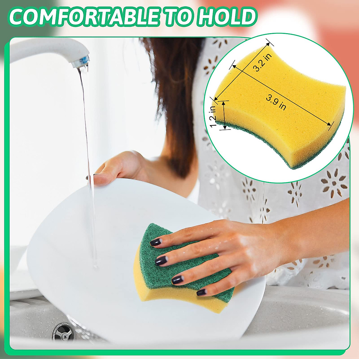 Zubebe 100 Pcs Cleaning Sponge Dual Sided Scrub Sponge Non Scratch Kitchen Sponge for Sink Dishwashing, 4 Colors