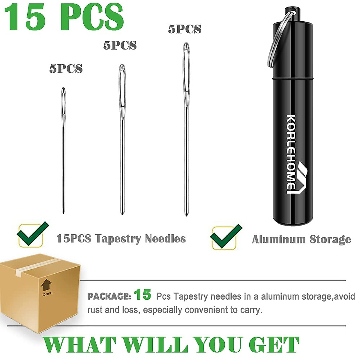 KORLEHOME Yarn Needles,15 Pcs Large Eye Blunt Needles ,Crafting Needles,Weaving Needles black K01 K01