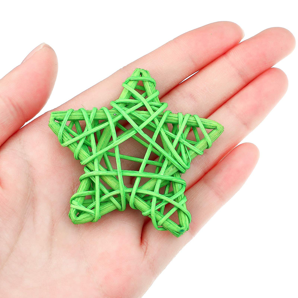 Jetec 15 Pieces 2.4 Inch Natural Rattan Stars Wicker Rattan Stars for Home Garden Wreath DIY Craft Wedding Valentine's Day Festival Party Hanging Decorations (Green, Light Green, Dark Green)