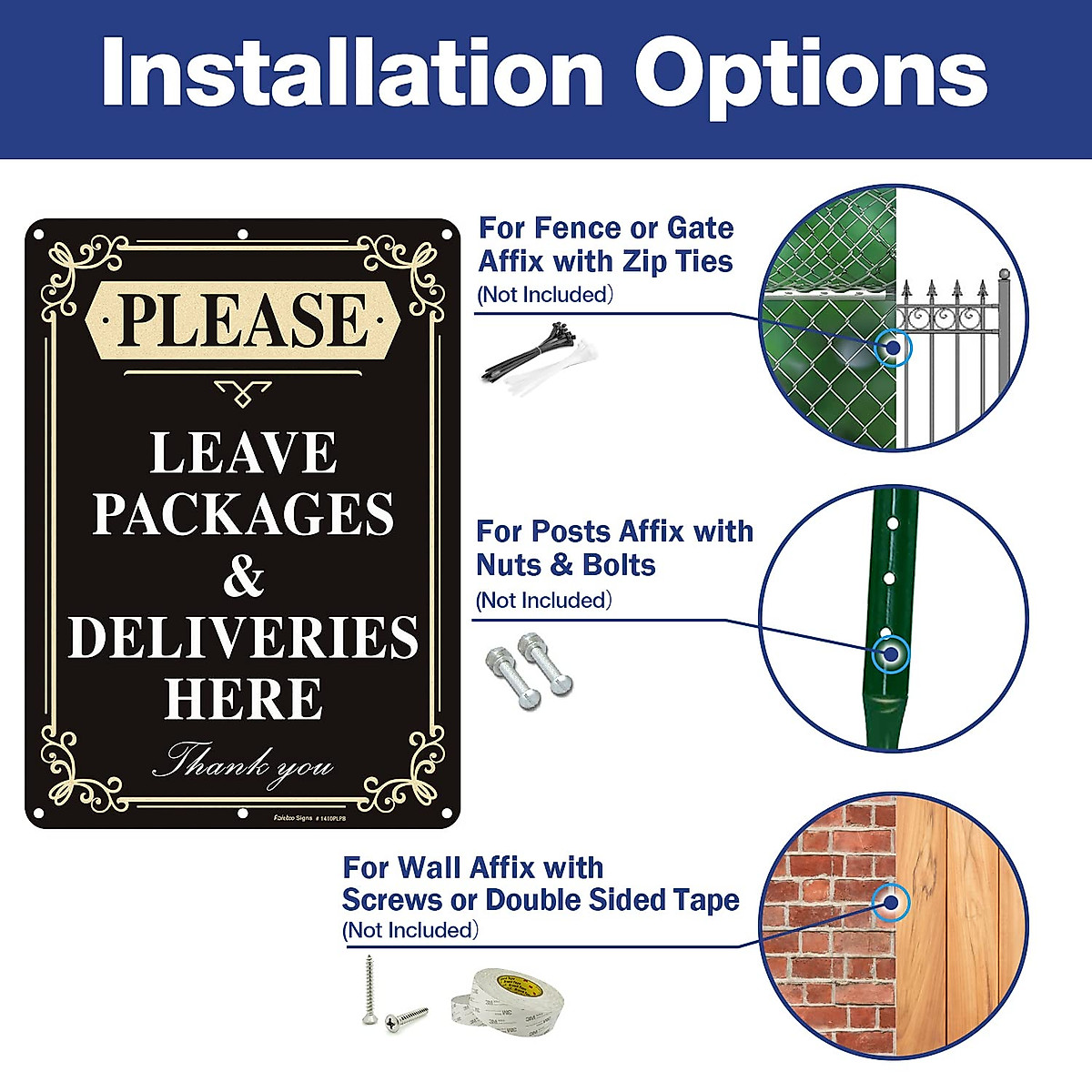 Faittoo Please Leave Packages and Deliveries Here Sign, 14 x 10 Inch Reflective Aluminum Sign, UV Protected and Weatherproof, Durable Ink, Easy to Install and Read, Indoor/ Outdoors Use