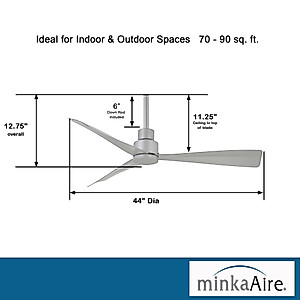 MINKA-AIRE F786-SL Simple 44 Inch Outdoor 3 Blade Ceiling Fan with DC Motor in Silver Finish