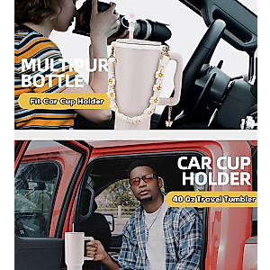 40 oz Tumbler with Handle and Straw & 6PCS Cup Accessories for 40 oz Cup - Vacuum Insulated Stainless Steel Double Wall Water Bottle Travel Coffee Mug - Holiday Gifts for Women Men (Cream)