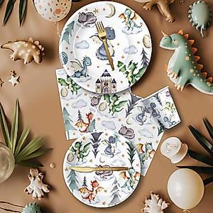 Suhelkit Dragon Birthday Party Supplies - Dragons Party Decorations Tableware, Paper Plate, Napkin, Cup, Cutlery, Magical Dragon Birthday Decorations, Dragon Baby Shower Table Decorations | 24 Guests