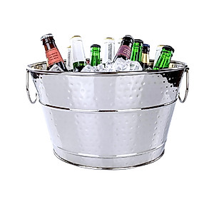 BREKX Stainless Steel Ice Bucket Round - Leak-Resistant Champagne Bucket - Hammered Drink Cooler for Parties - 15 Quarts - Metal Gift Basket for Wedding, Anniversary, or Housewarming