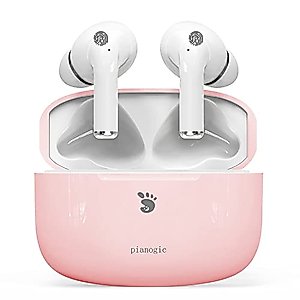 True Wireless Earbuds with Microphones, Pianogic A2 in-Ear Bluetooth Headphones, IPX6 Waterproof, Long Playtime, TWS Stereo Earphones Noise Cancelling Headset for Sport Home Office Pink