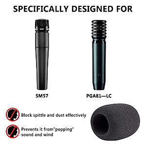 Geekria for Creators Foam Windscreen Compatible with Shure SM57-LCE, PGA81-LC, Microphone Antipop Foam Cover, Mic Wind Cover, Sponge Foam Filter (Black / 2 Pack)