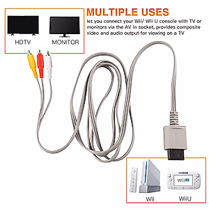 AV Cable for Wii Wii U, Composite Audio Video TV connector Cable Cord for Nintendo Wii U/Wii