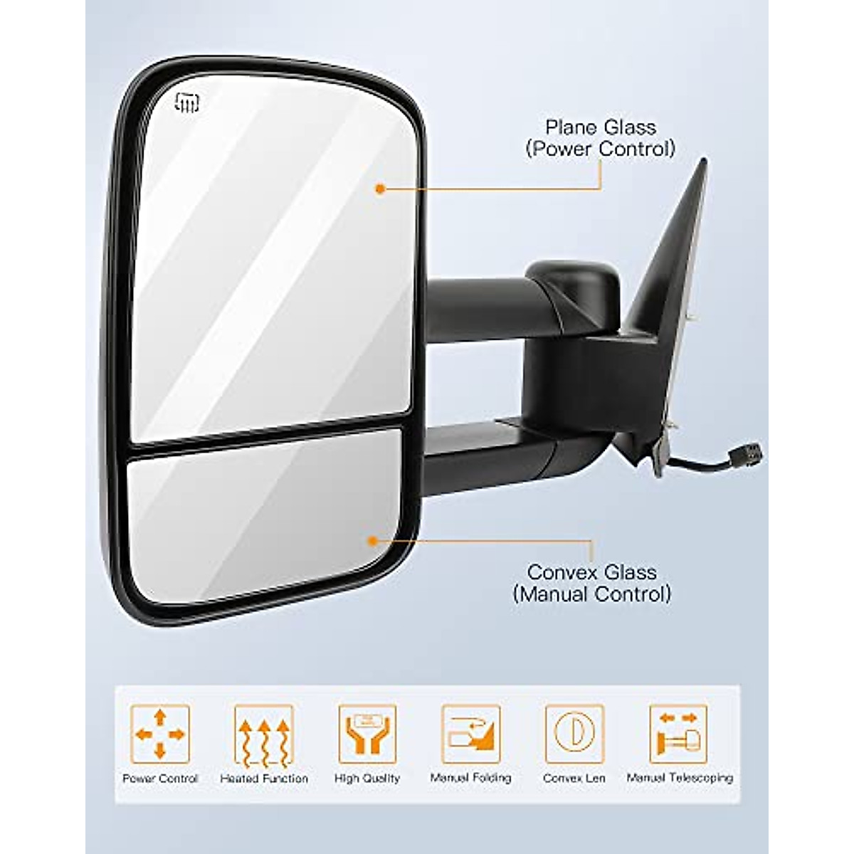 ITOPUP Towing Mirrors Fit for 1999-2002 for Chevy Silverado 1500/2500 for GMC Sierra 1500/2500 Tow Mirrors with Power Control Heated 1 Pair of Mirrors Left Side and Right Side Black Textured