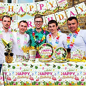 Luau Party Supplies,142pcs Aloha Birthday Tableware (Serves for 20) Hawaiian Theme Plates Cups Tablecloth Napkins for Tropical Birthday Party Decoration