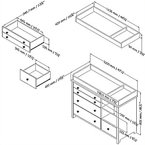 Pemberly Row Large Changing Table for Baby Bedroom, 4 Drawers and Open Shelves, Espresso Brown