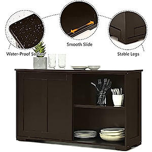 Mayjooy Kitchen Buffet Cabinet, Credenza Storage Cabinets w/Sliding Door and Adjustable Shelf,Sideboard Cabinet Console Table for Living Room Dining Room Hallyway (Brown)