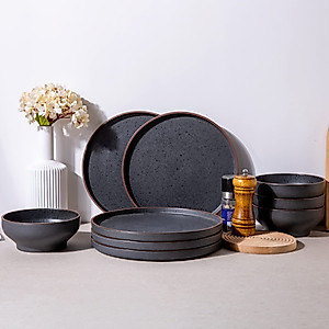 LERATIO Dinner Plates,Ceramic Dinner Plates Set of 6,10.75 inch Large ceramic plates,Modern Shape Dinnerware Dishes Set for Kitchen, Microwave & Dishwasher & Oven Safe-Coffee Rim