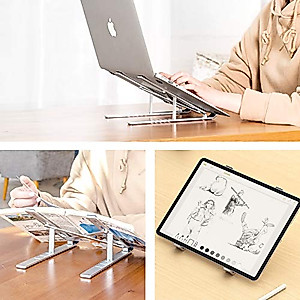 licheers Laptop Stand for Desk, Adjustable Ergonomic Portable Aluminum Laptop Holder, Foldable Computer Stand 7 Angles Anti-Slip Laptop Riser Compatible with 9-15.6 inch Laptops, Silver