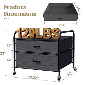 Mini Fridge Stand, Fridge Stand with Storage, 120LBS Mini Fridge Table with 4 Swivel Wheels, Fridge Cart with Large Drawer for Dorm, Home, Kitchen, Office,Iron Top (Black Fabric Drawer)