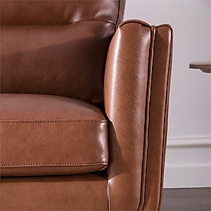 BOWERY HILL Mid Century Top Grain Leather Sofa, 3 Seater Modern Tufted Couch with Wood Legs for Living Room, Camel Brown