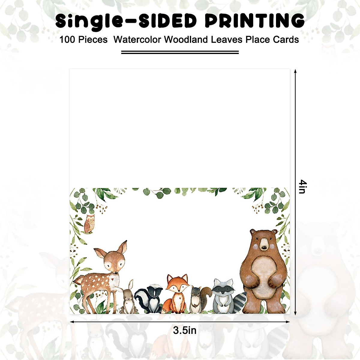 Whaline 100Pcs Woodland Animal Place Cards 2 x 3.5 Inch Watercolor Jungle Creature Tent Name Cards Safari Seat Assignment Labels for Birthday Baby Shower Party Table Setting Supplies