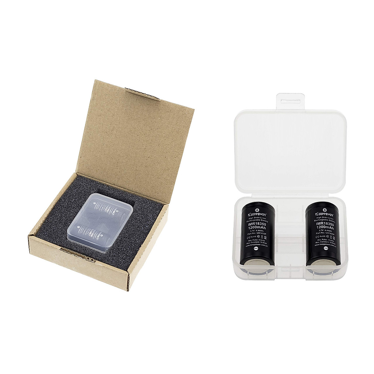 Keeppower IMR18350 High Drain Li-ion Battery Flat Top Rechargeable 1200mAh 10A Discharge 3.7V Lithium Battery (Pack of 2)