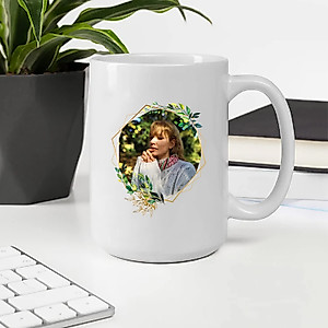 Personalized Ceramic Mug with Add Photo Custom Name Green & Gold Leaf for Women, Customized Coffee Mug Cup 11oz 15oz Gift for Special Day, White Mugs Custom Letter Alphabet Initial for Wife/Mom