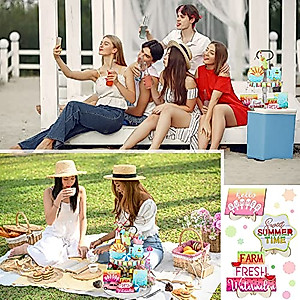 22 Pieces Summer Tiered Tray Decor Sets Farmhouse Hello Summer Wood Sign Rustic Beach Home Decor Summer Table Decorations Small Hawaiian Wooden Plaque for Shelf Kitchen Tabletop (Printed Style)