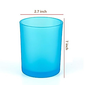 R FLORY 7+7 oz Glass Jars Set of 2 Thick Glass Candle Jars with Bamboo Lids Bathroom Canisters Holder Vanity Cotton Swabs Storage (Frosted Blue)