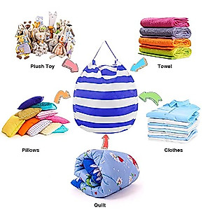 Zwish Stuffed Animal Storage Bean Bag Chair Cover for Kids Room, Stuffed Animals Storage Organizer Boys and Girls Plush Toy—Deep Blue