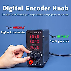 WEP 605D-III DC Variable Power Supply 60.00V 5.000A High Precision Bench Lab Power Supply with Alligator Clips for anodizing kit, Electroplating, arduino, breadboard
