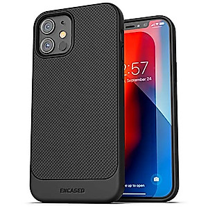Encased Compatible with iPhone 12 Belt Clip Case (Thin Armor) Slim Grip Cover with Holster - Black