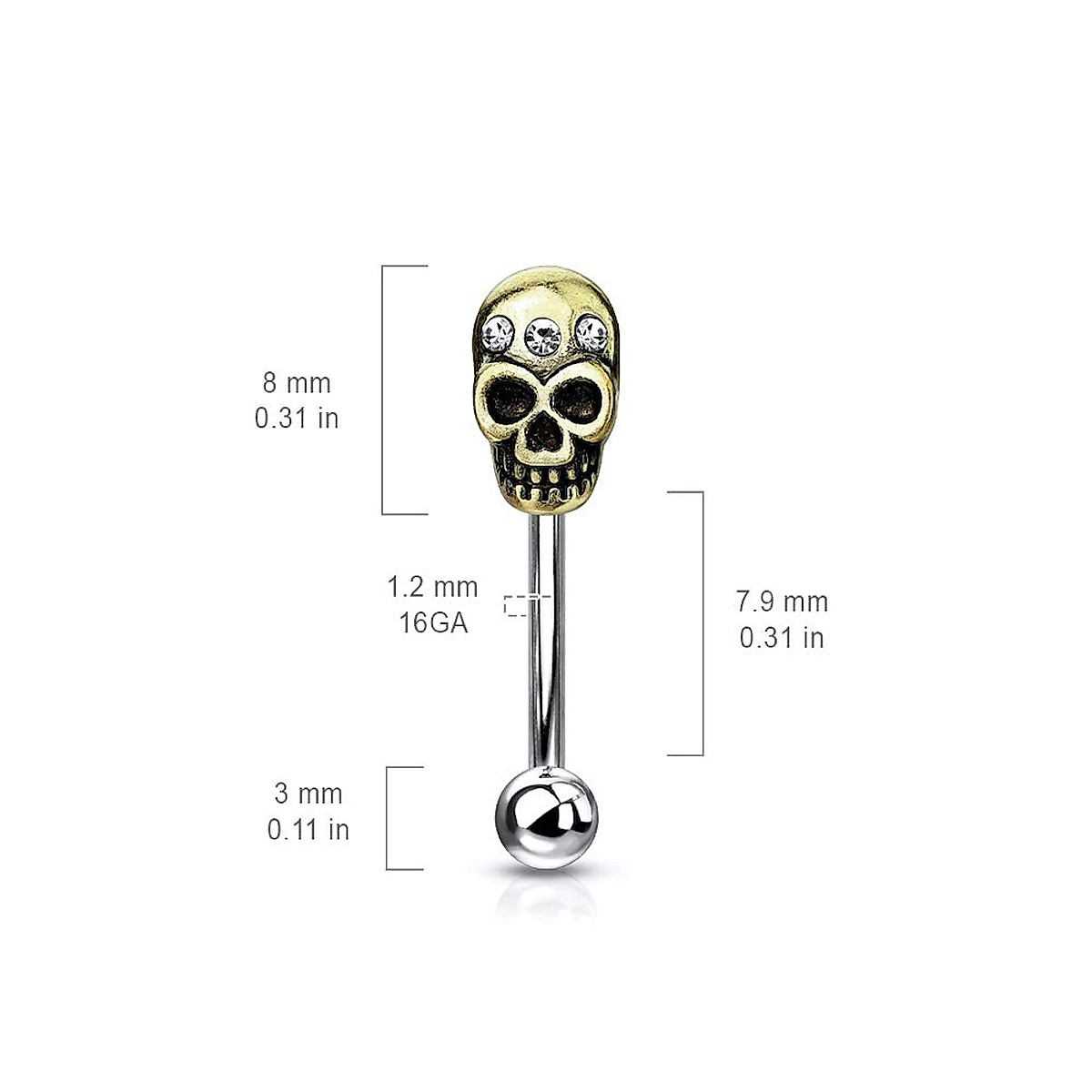 316L Surgical Steel Curved Eyebrow Rings with Skull