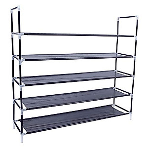 Deuxff Shoe Rack,100cm Ultra Large Capacity Storage Storage Organizer,Metal Frame, Non-Woven Fabric, for Living Room, Hallway (Black, 5-Tier)