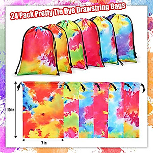 Zhengmy Tie Dye Party Birthday Gift Bags 10 x 7 Inch Treat Goodie Drawstring Favor for Kids Supplies Candy Beach Luau (Graffiti Style, 24 Pack)
