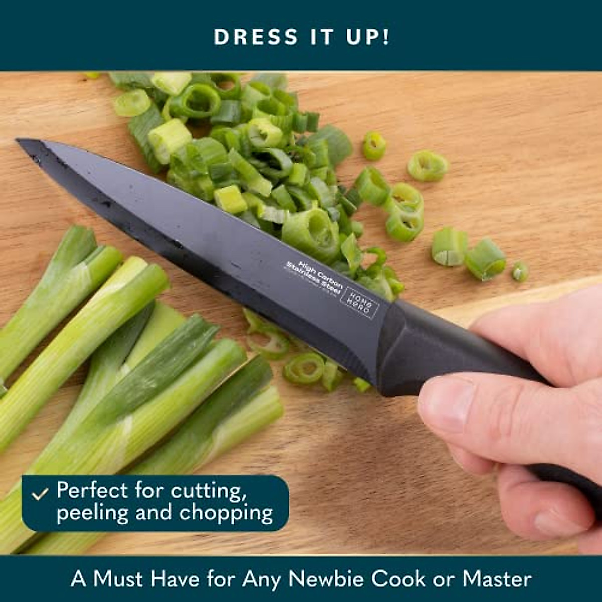 Home Hero Kitchen Knife Set with Sheath, Steak Knife Set & Kitchen Utility Knives - Ultra-Sharp High Carbon Stainless Steel Knives with Ergonomic Handles (1 Pc Set, Black)