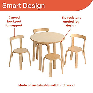 Kids Table and Chair Set - Play with Me Toddler Table with 3 Chairs and Adult Stool for Arts & Activities- Playroom Furniture, Dining Table for Homes, Daycares, Classrooms- 100% Wood (Natural)
