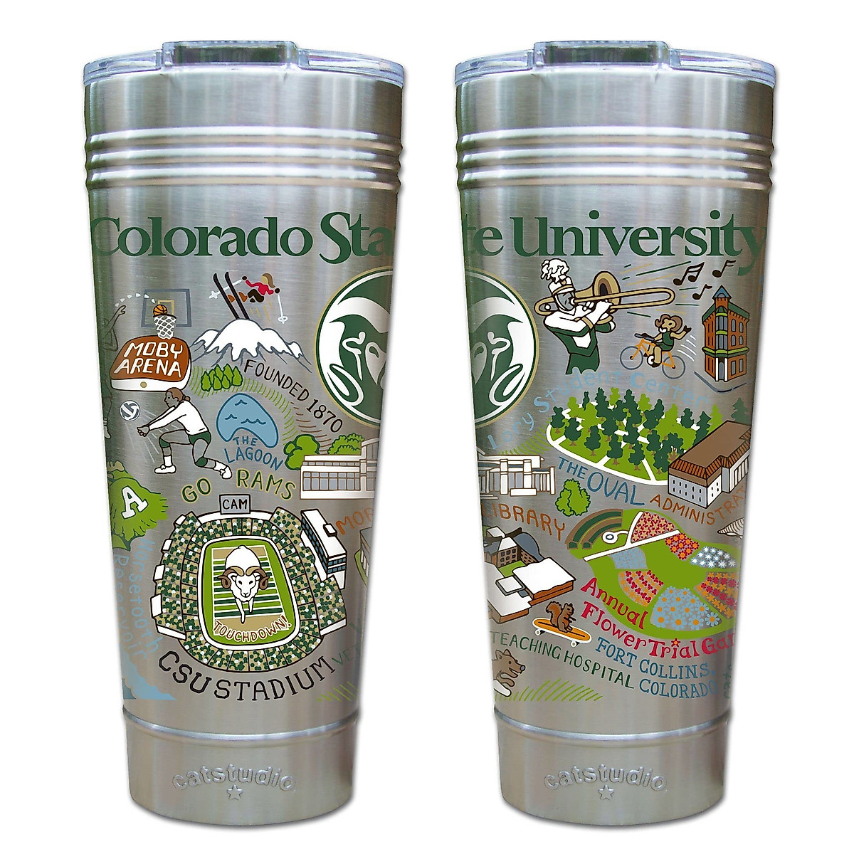Catstudio Colorado State University Collegiate Thermal Tumbler | Triple Wall Insulation With Non Slip Bottom | Great College Travel Cup for Water, Coffee, Tea, or Smoothies