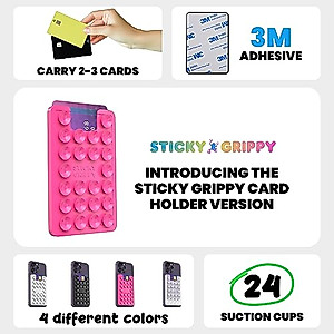 StickyGrippy Suction Phone Card Holder Mount, Phone Wallet, Silicon Adhesive Phone Accessory for iPhone and Android, Hands-Free Mirror Shower Phone Holder, TikTok Videos and Selfies (Pink)