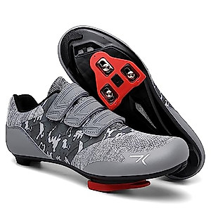 Ksloutdoor Peloton Unisex Cycling Shoes Women Bike Outdoor Sports Shoes Road Bike Cycling Shoes for Men SPD Indoor Peloton Bike Shoes Compatible SPD Cleats Riding Shoe Gray Size 8/9.5