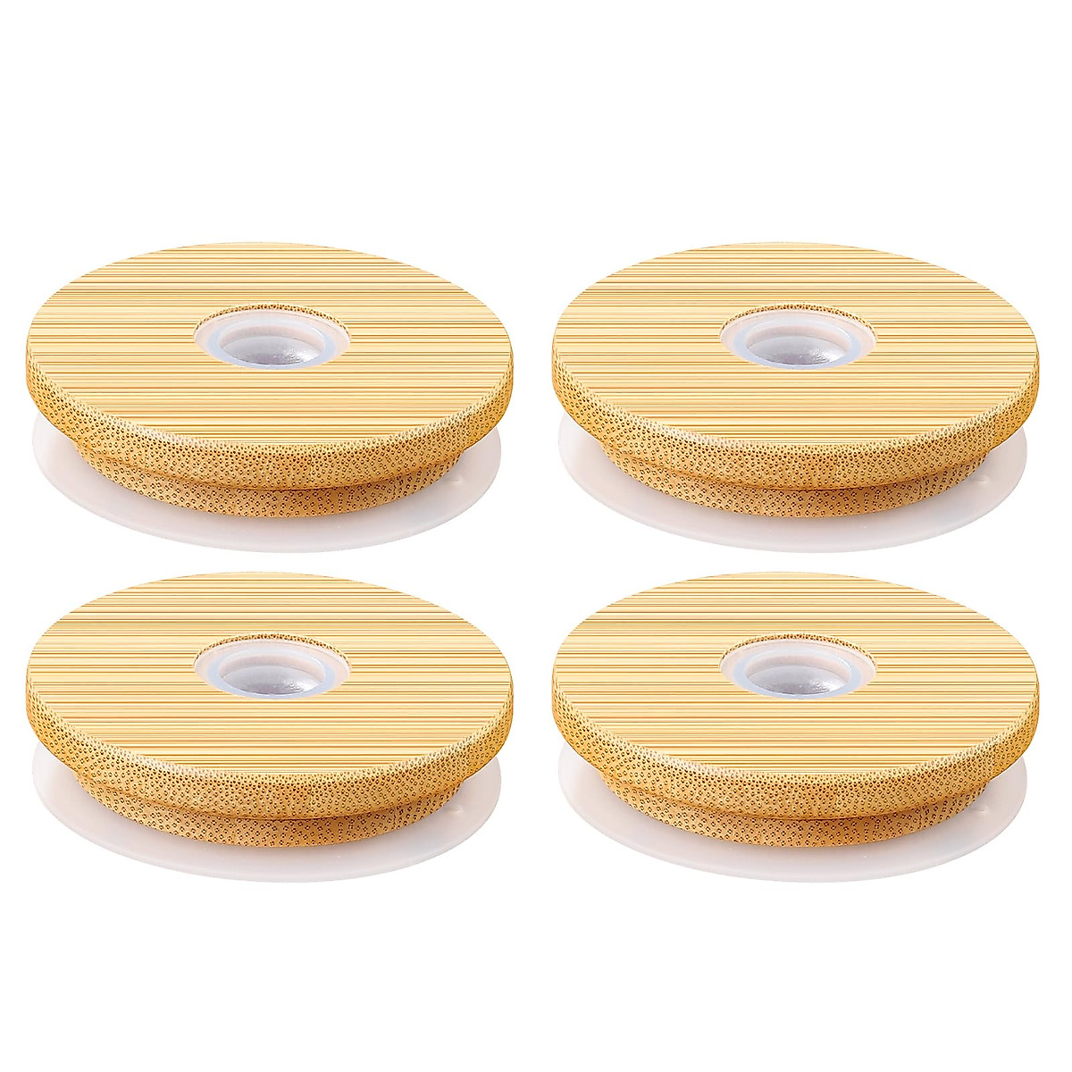Febflo Bamboo Lids for Glass Cups with Straw Hole, 2.75inch/70mm Wooden Lids for 16OZ Beer Can Cups, Replacement for Regular Mouth 20 24 OZ Cups, 4 Pack